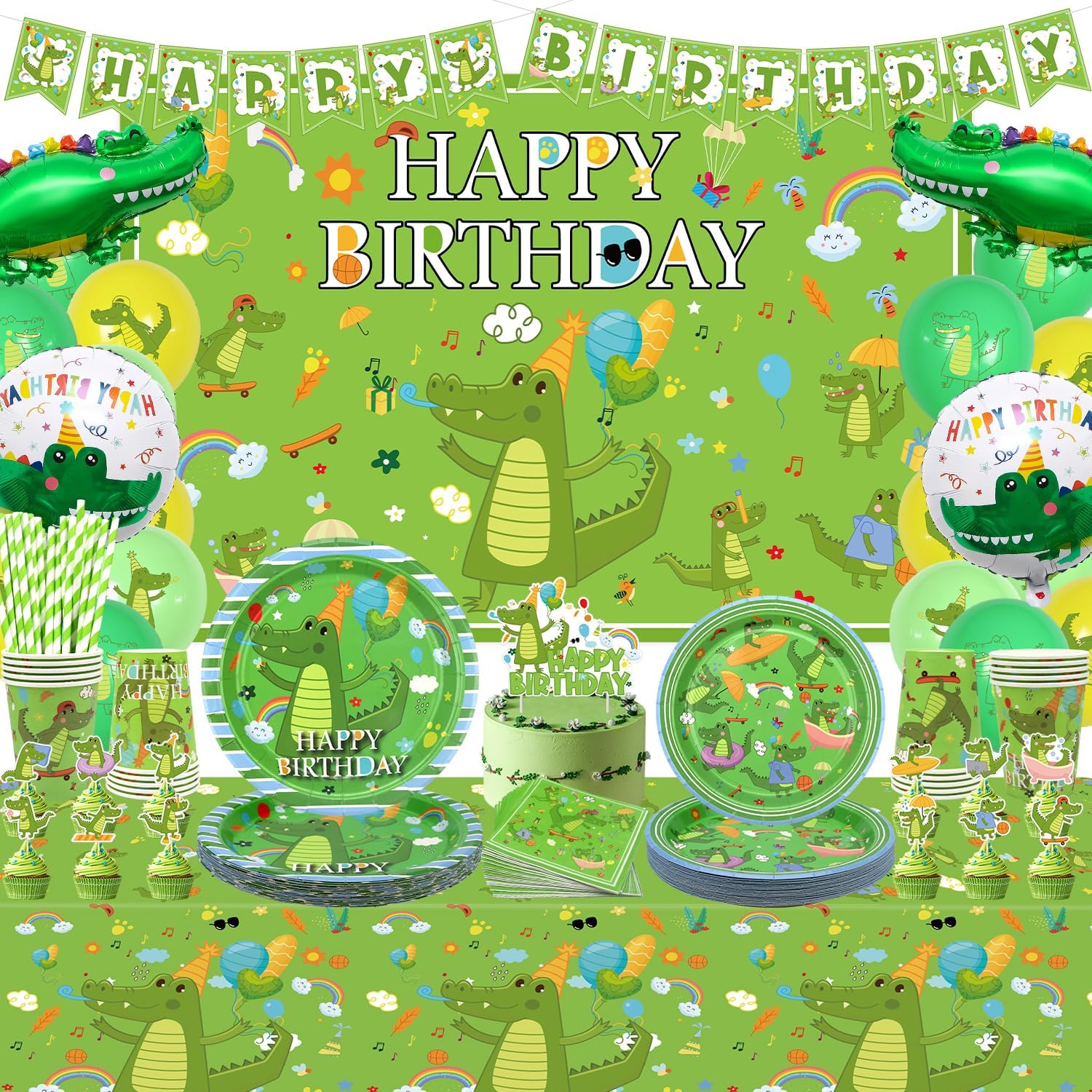 Obussgar Crocodile Birthday Party Decorations - Cartoon Crocodile Party ...