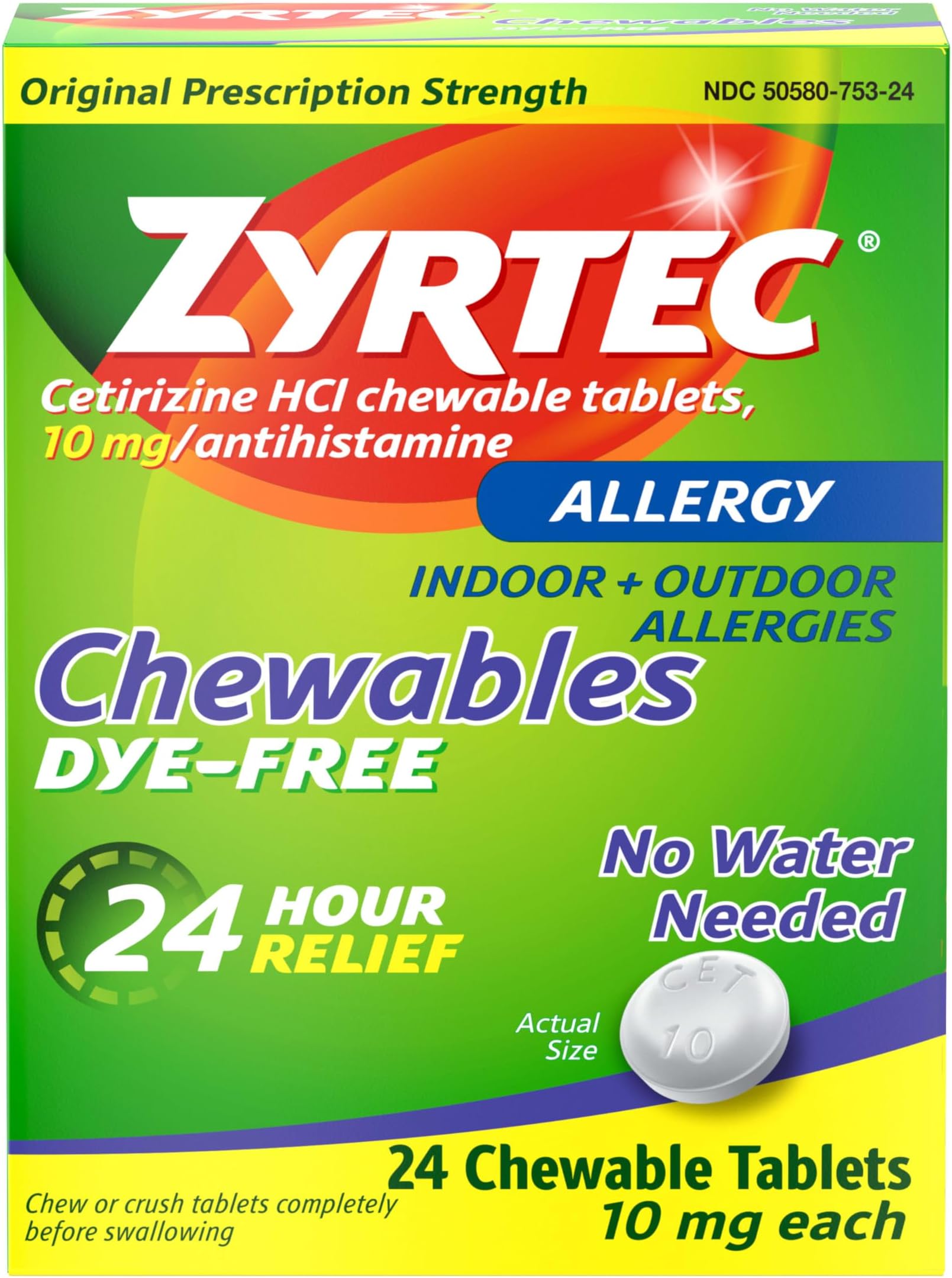 Amazon.com: Zyrtec 24 Hour Allergy Relief Chewable Tablets with 10 mg ...