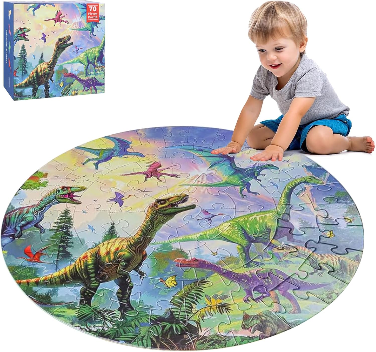 Amazon.com: ele ELEOPTION Dinosaur Floor Puzzles for Kids Ages 3-5, 70 ...