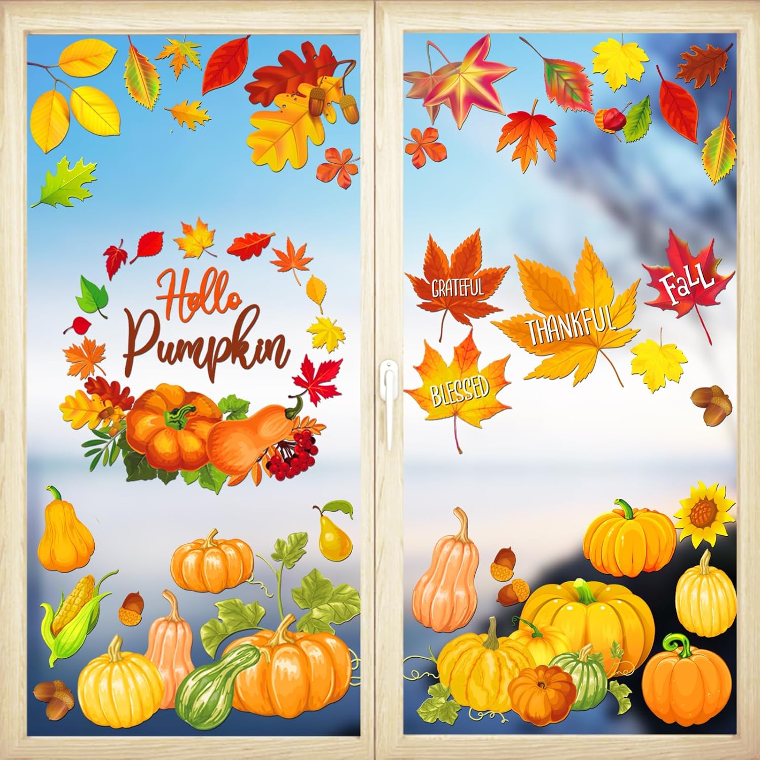Amazon.com: Fall Window Clings for Glass Windows, Removable Autumn ...