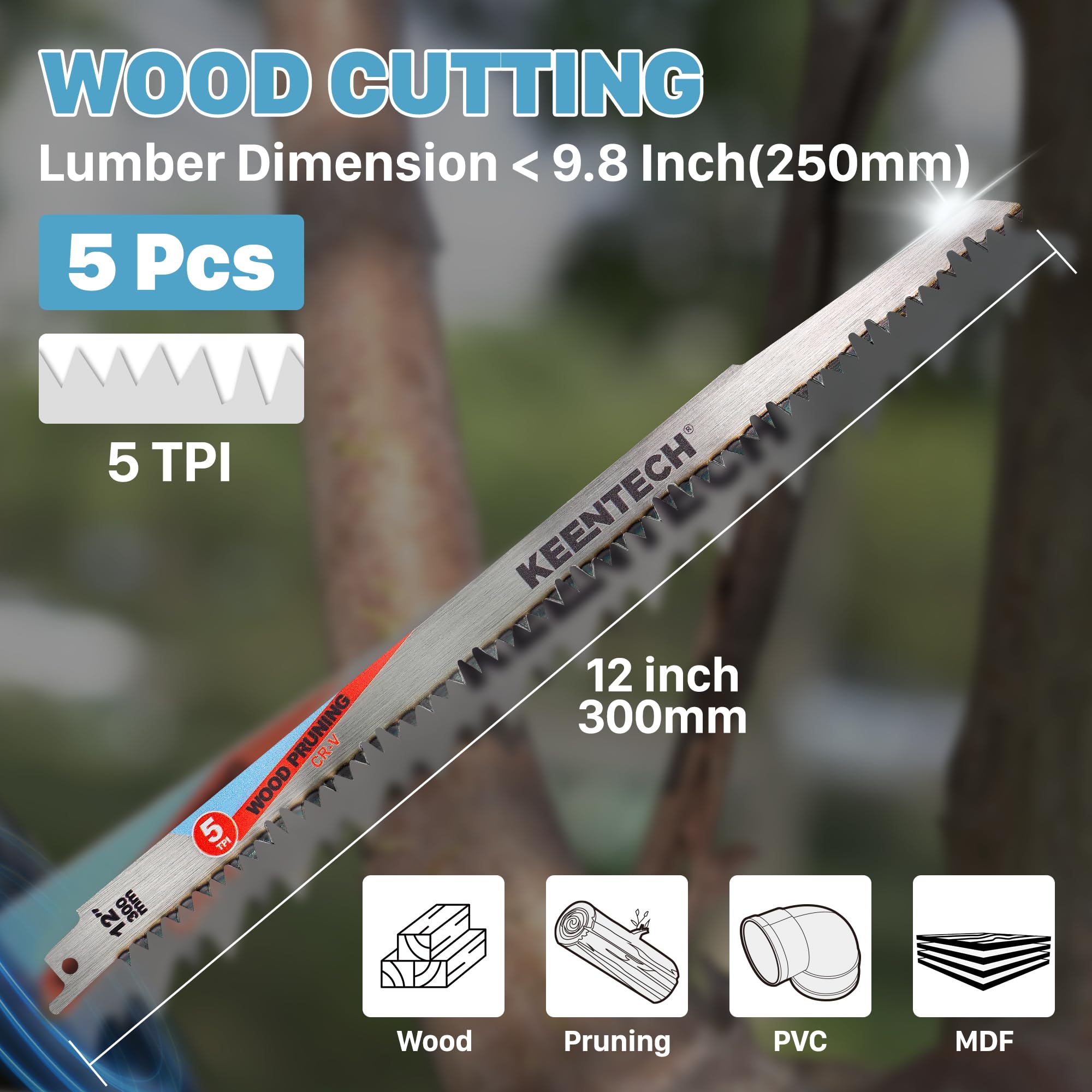 Snapklik.com : KEENTECH 12 Inch Cr-V Reciprocating Saw Blade 5-Pack For ...