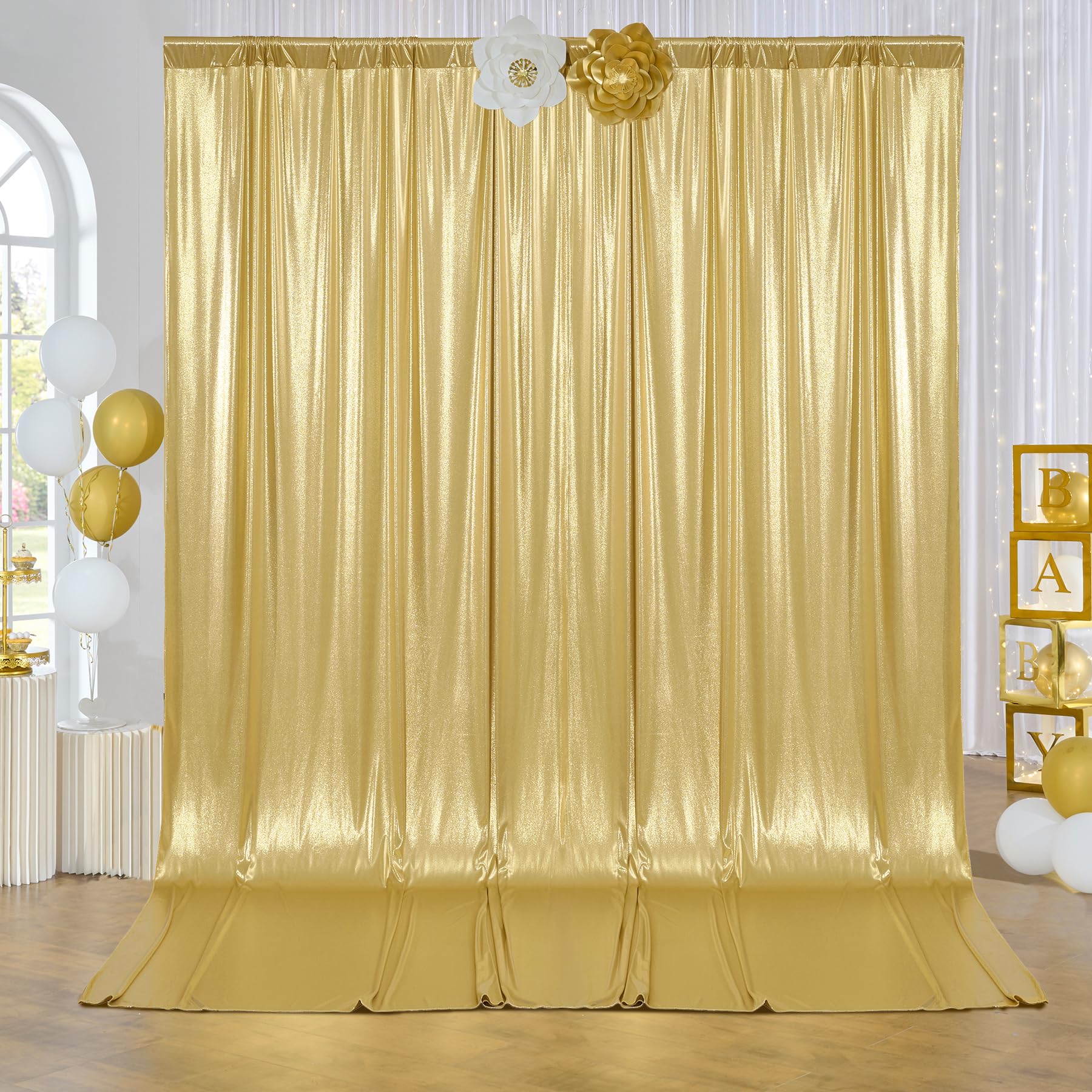 Amazon.com : 10x10 ft Wrinkle Free Gold Shimmer Backdrop Curtains for ...