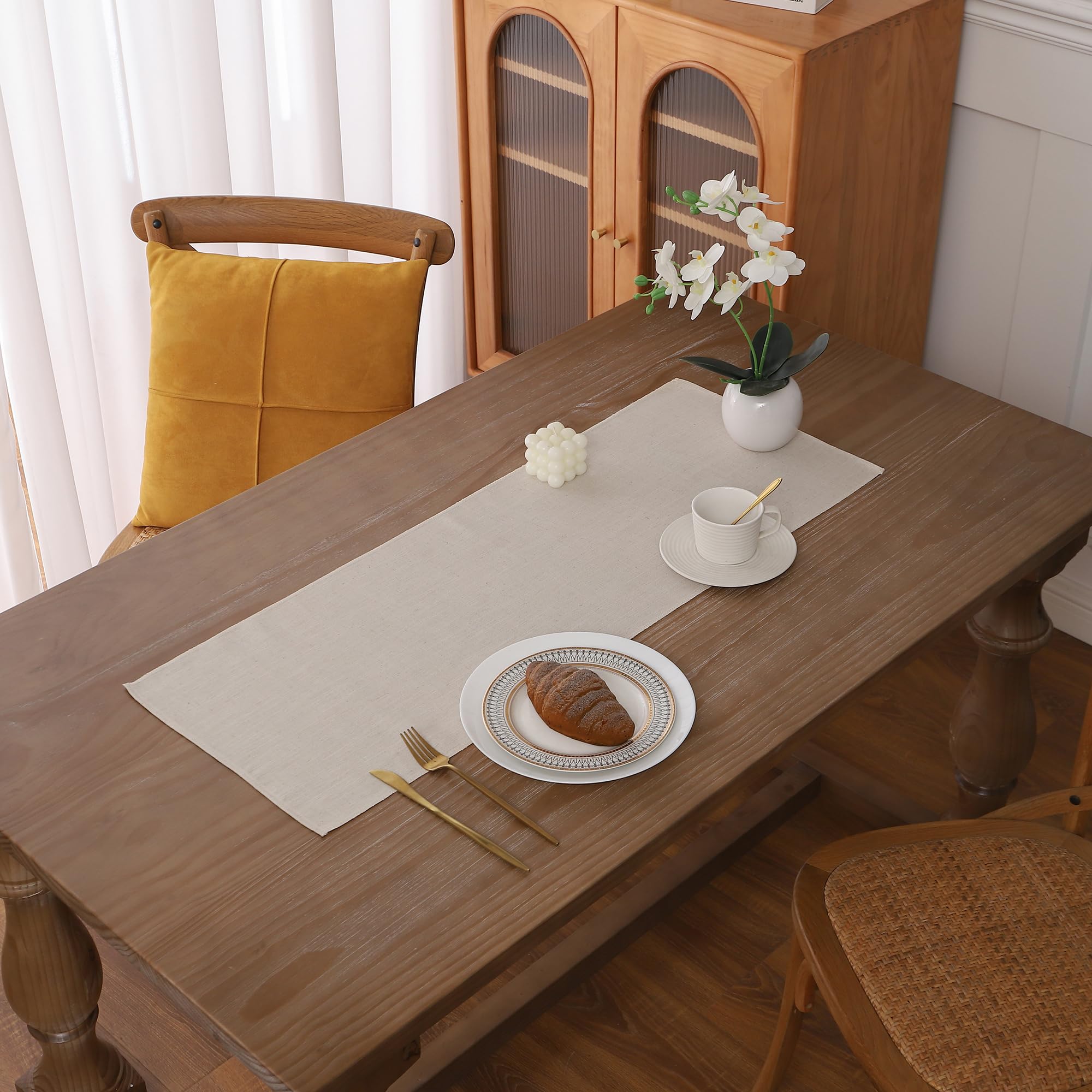 Gernaice Solid Color Table Runner, Rustic Cotton Linen Farmhouse Table ...