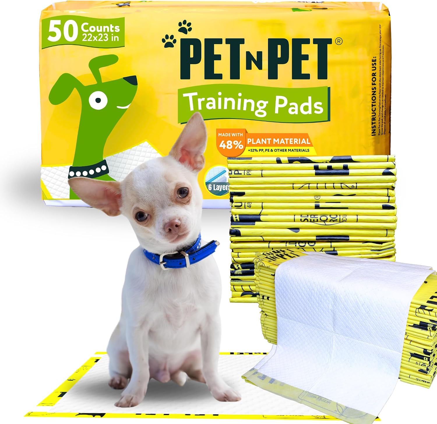 Amazon.com: Pet N Pet 50 Counts Pee Pads for Dogs, 48% USDA Certified ...