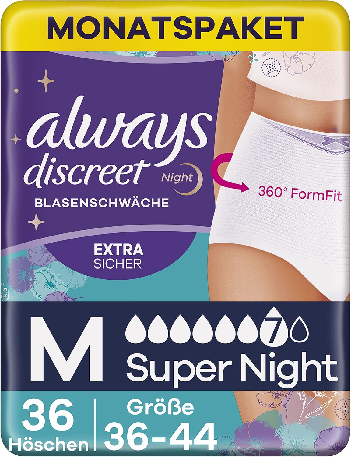 Always Discreet Inkontinenz Pants Gr. M, Super Night, 36 Höschen (4 x 9 ...