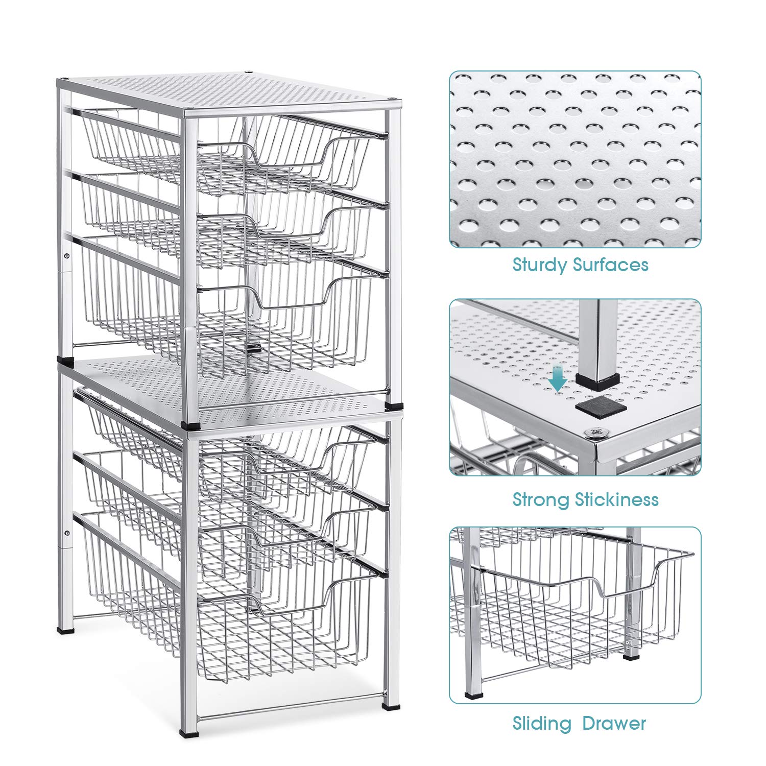 Auledio Stackable Mesh Cabinet Basket Organizer with 3 Tier Wire Grid ...