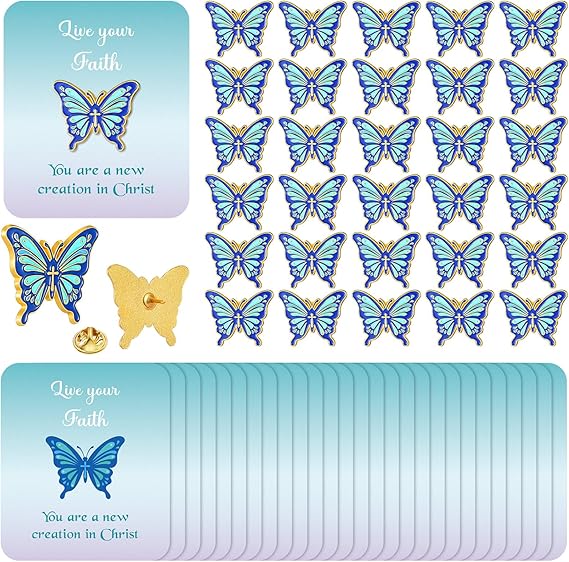 Amazon.com: Sayglossy 30 Sets Butterfly Pins on Card Bulk Religious ...