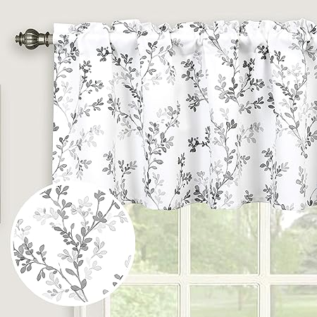 Amazon.com: VOGOL Grey Valances for Windows, Lovely Leaf Print Window ...