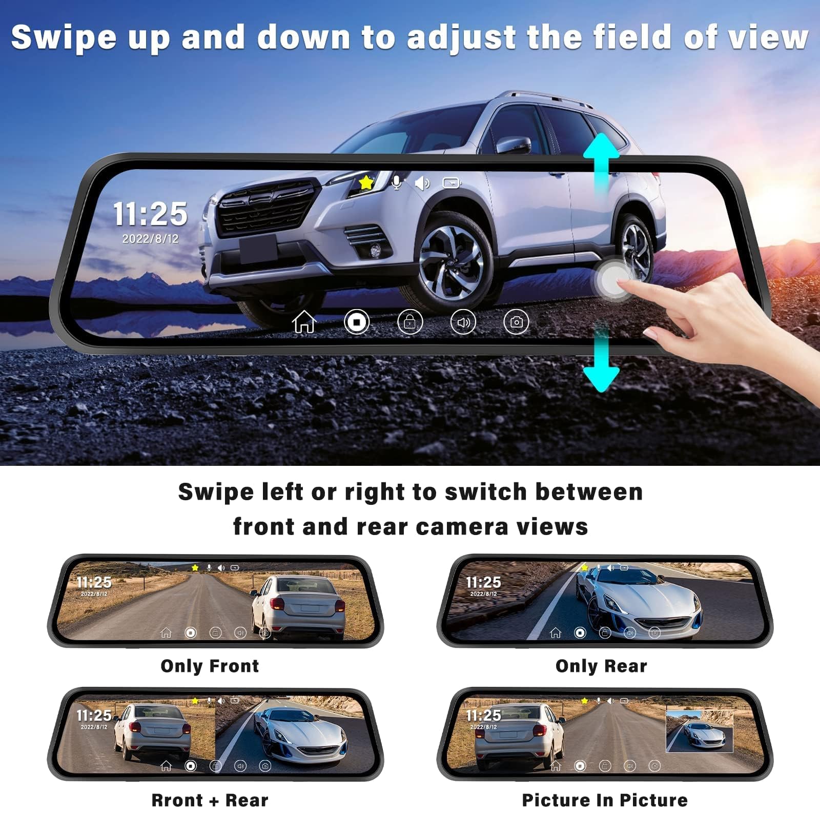 Snapklik.com : Mirror Dash Cam, 9.66" Touch Screen Front And Rear View ...