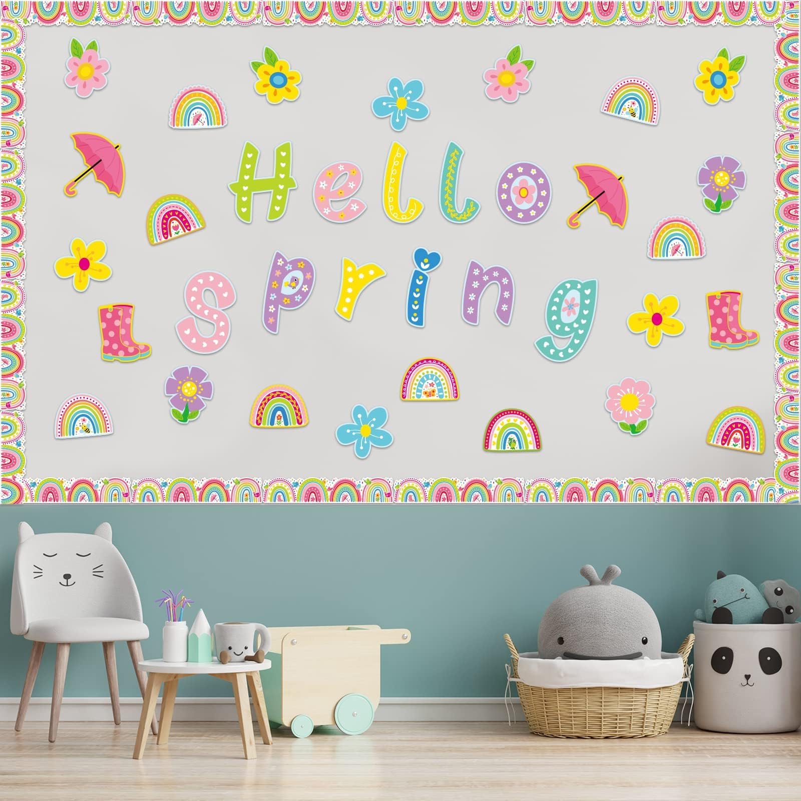Snapklik.com : Hello Spring Bulletin Board Decorations Spring Rainbow ...