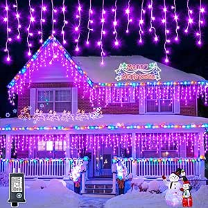 Einiiya 640 LED Halloween Lights Outdoor - 66ft Purple Icicle Lights ...