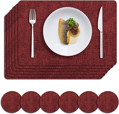 Amazon.com: EDanle Cowhide Pattern Faux Leather Placemats Set of 6,Heat ...