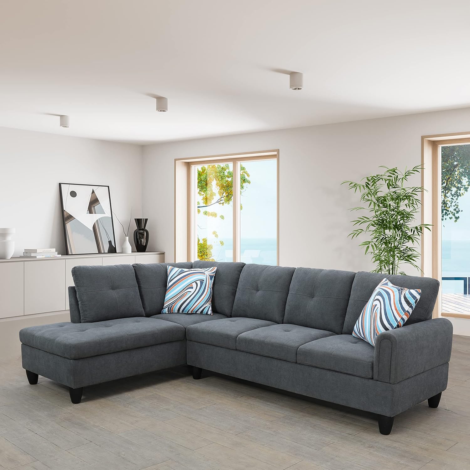 Amazon.com: FUOROLA Greene 2 Piece Left Facing Sectional Sofa, Dark ...