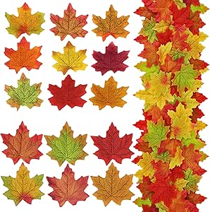 Amazon.com: Supla 375 Pcs 2 Sizes 9 Colors Silk Artificial Autumn Maple ...