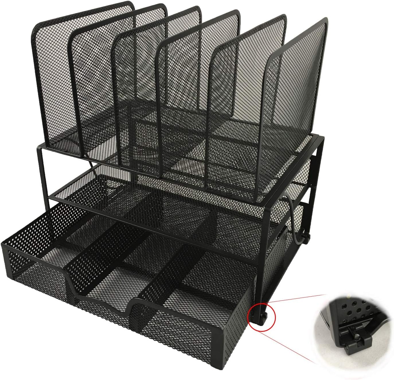 Organisateur de bureau en maille métal noir. Trieur ROBUSTE avec patins ...