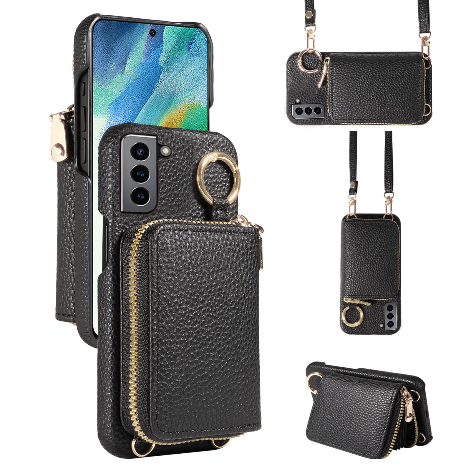 Amazon.com: Furiet Wallet Case for Samsung Galaxy S21 FE 5G with Shoulder Strap Ring Buckle, PU ...