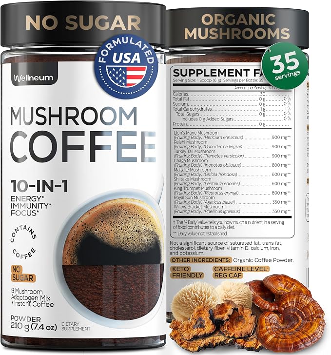 Amazon.com: Mushroom Coffee - 10-in-1 Mushroom Superfood Adaptogen Mix ...