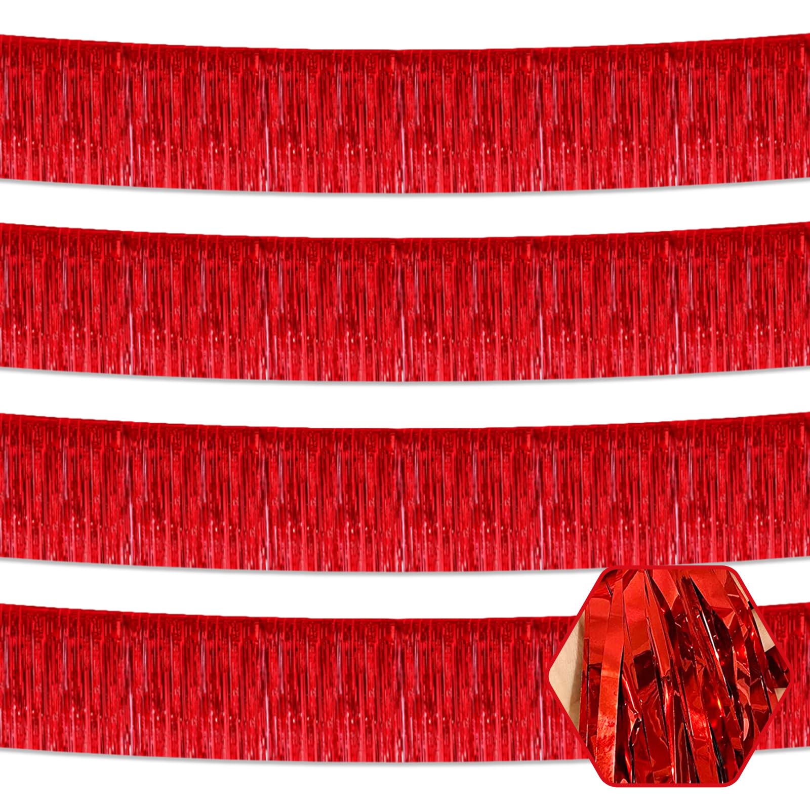 Amazon.com: 4 Pack 10 FT Red Metallic Foil Fringe Garland Wall Hanging ...