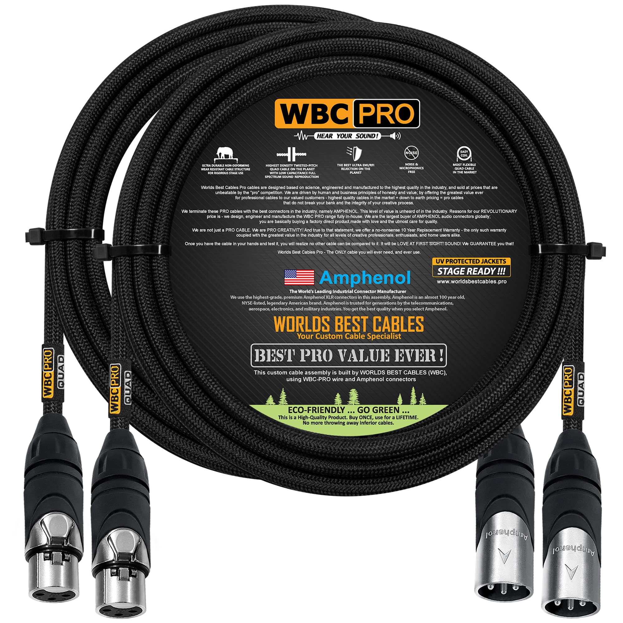 WORLDS BEST CABLES 2 Units – 2 Meter – WBC-PRO-QUAD Ultra-Silent Ultra ...