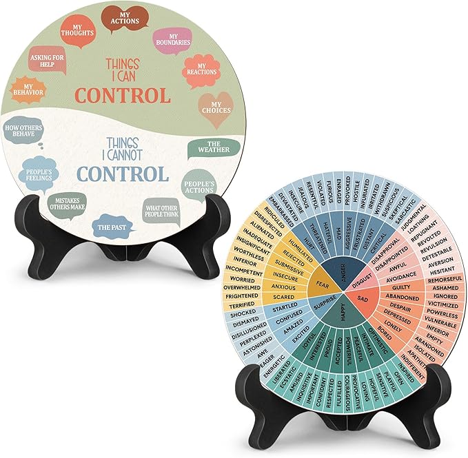 Amazon.com: 2 Pcs Feelings Wheel Therapy Office Desk Decor Things I Can ...