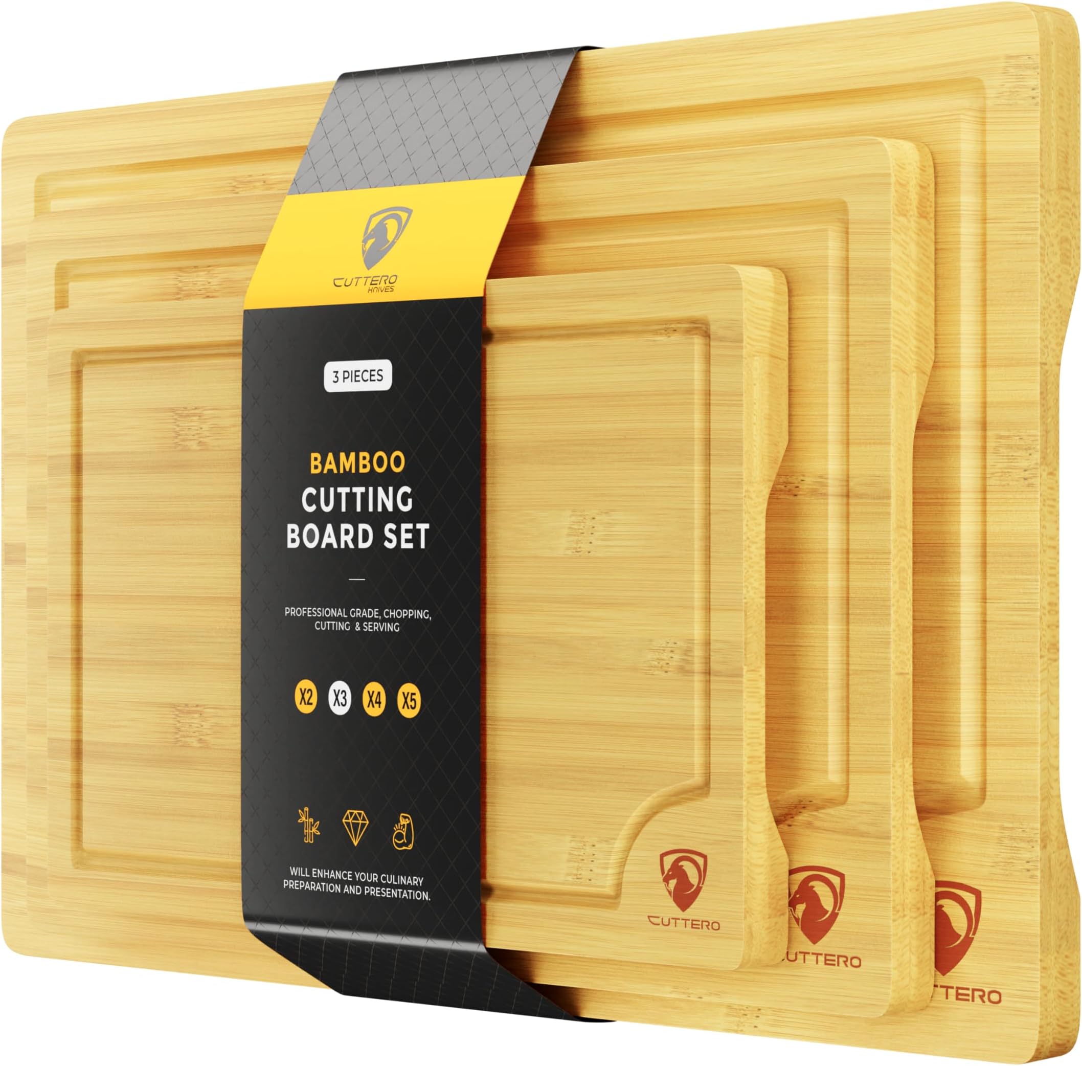 Amazon.com: Cutting Boards for Kitchen - Bamboo Cutting Board Set of 3, Cutting Boards w/Juice ...