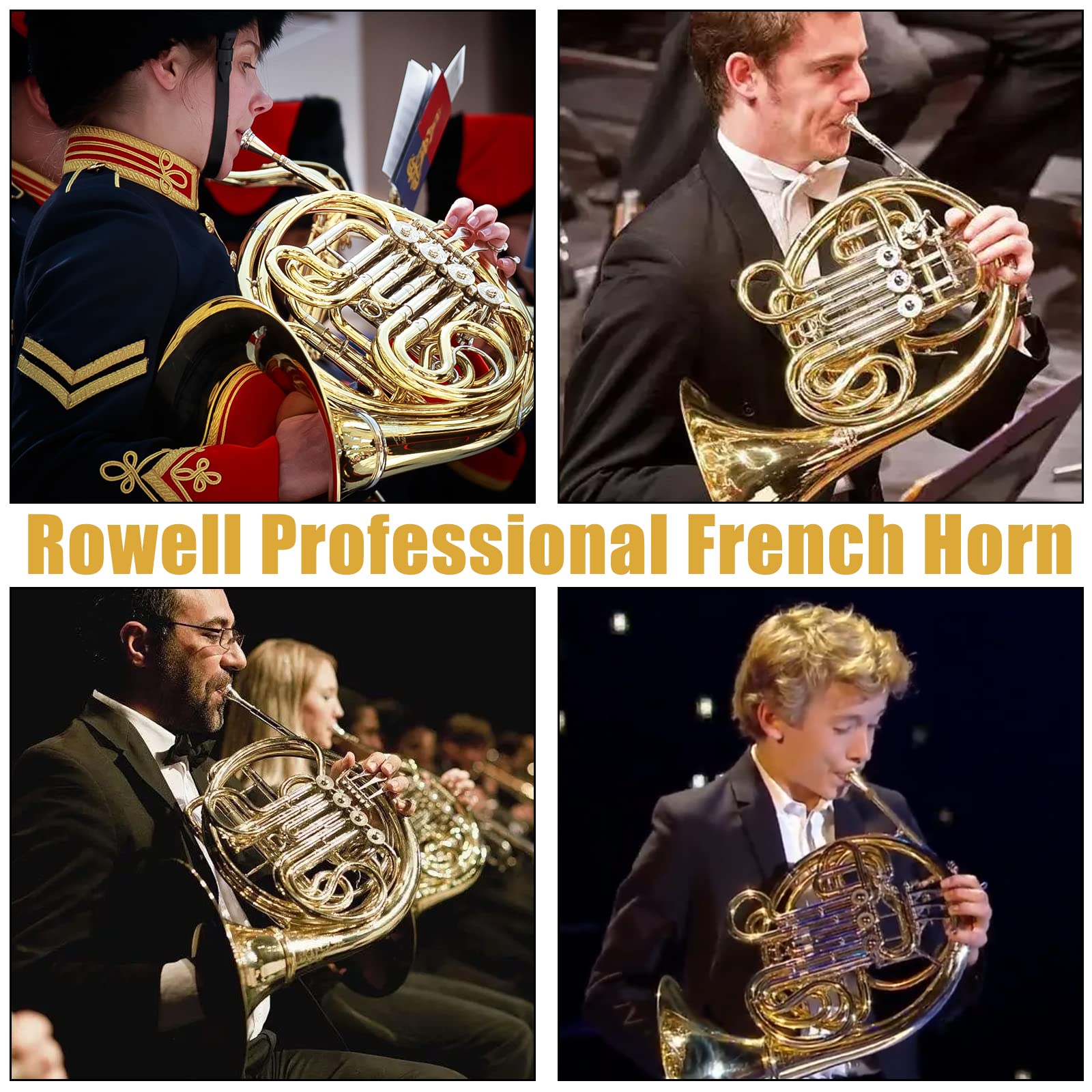 ROWELL Single French Horn,3 Keys Gold Lacquer F French Horn,Big Horn ...