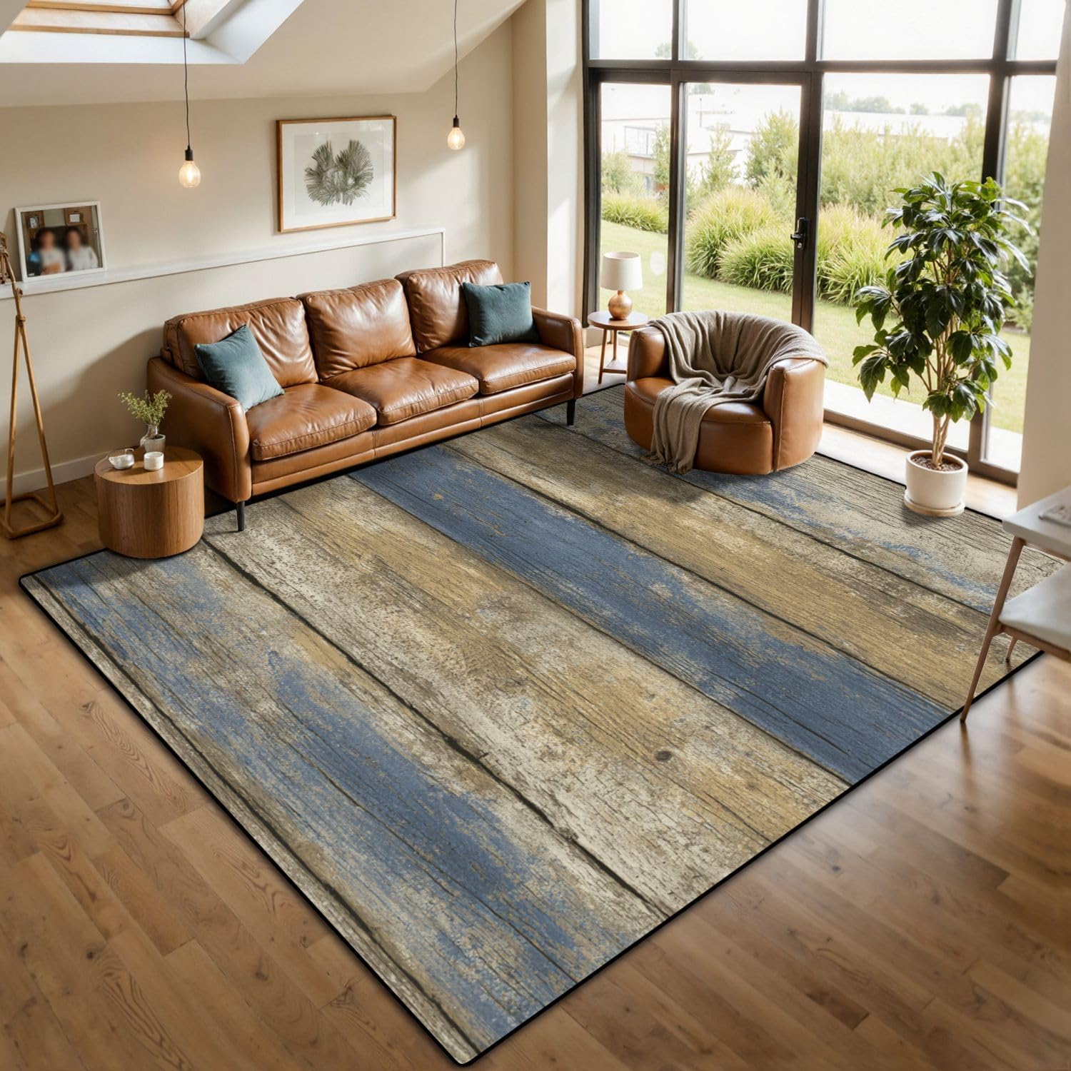 Amazon.com: Area Rug Blue Distressed Wood Grain Wood Planks Distressed ...