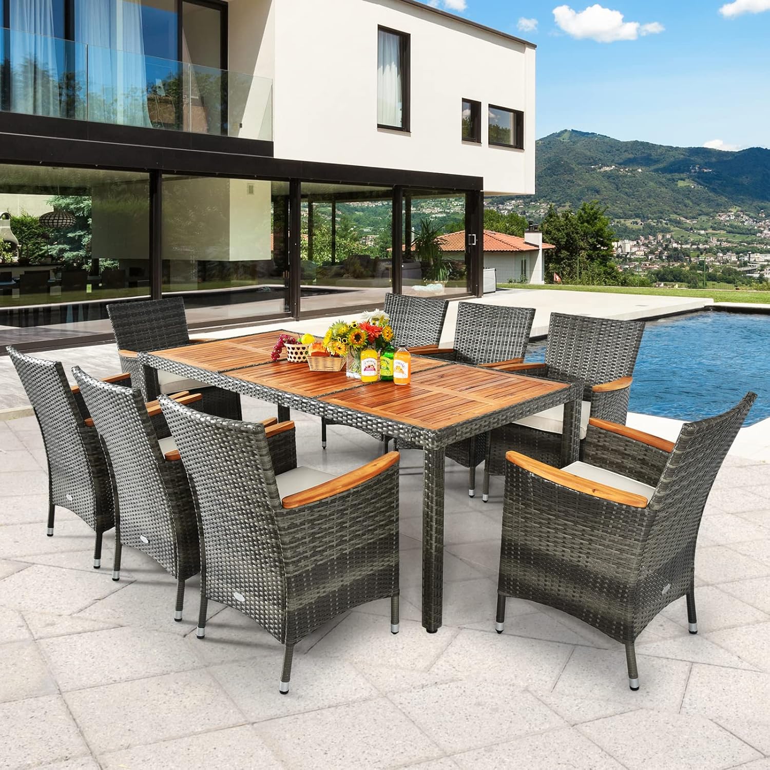 Amazon.com: Toolsempire Patio Dining Set Outdoor Dining Set, 9 Pieces ...