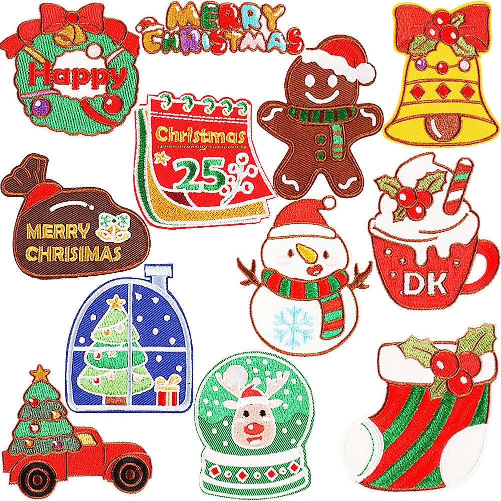 Amazon.com: 12 Pcs Assorted Cute Christmas Patches Iron on Patches Sew ...