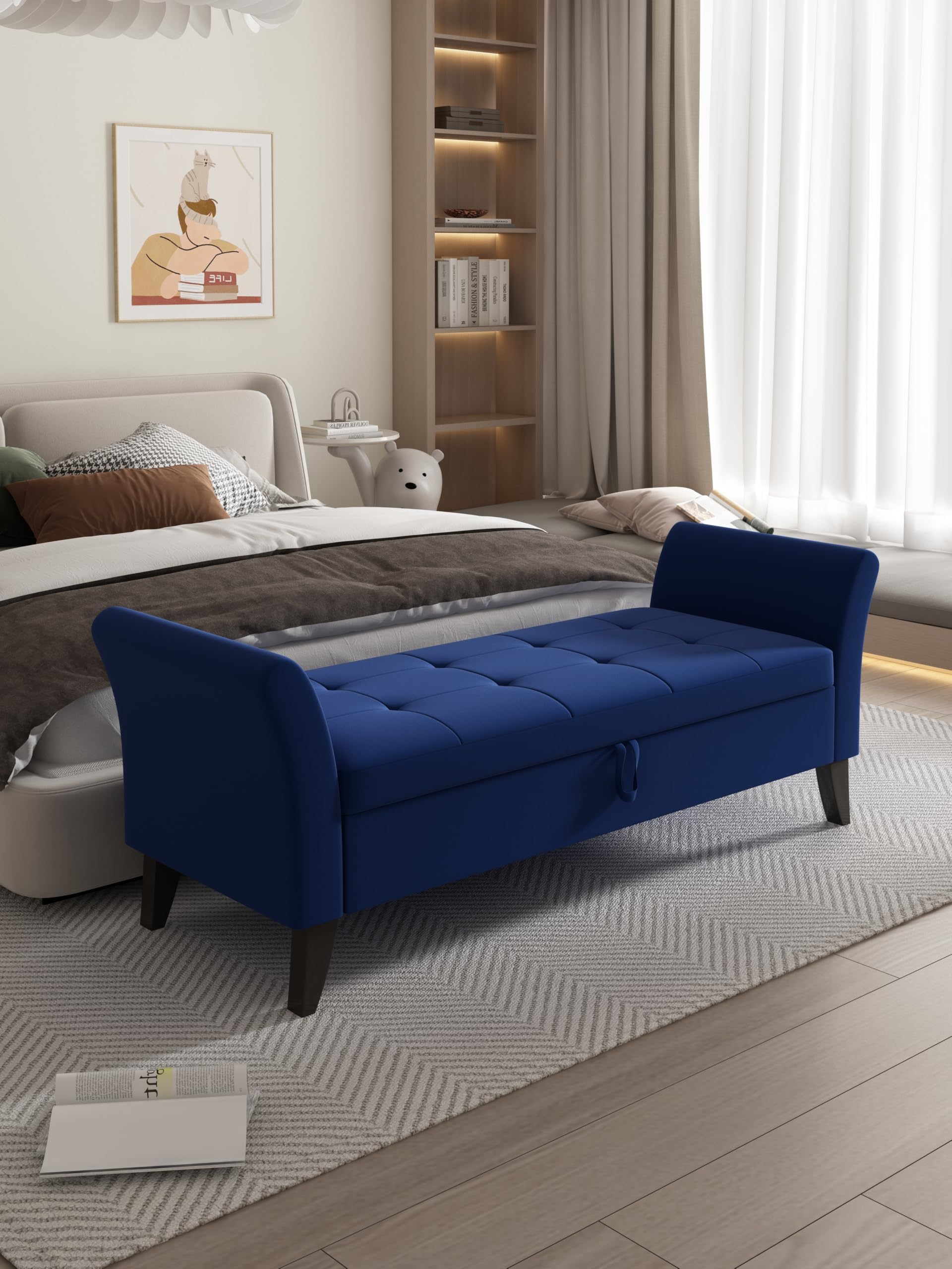 Amazon.com: LUSPAZ Upholstered Bed Bench with Storage, Velvet Fabric ...