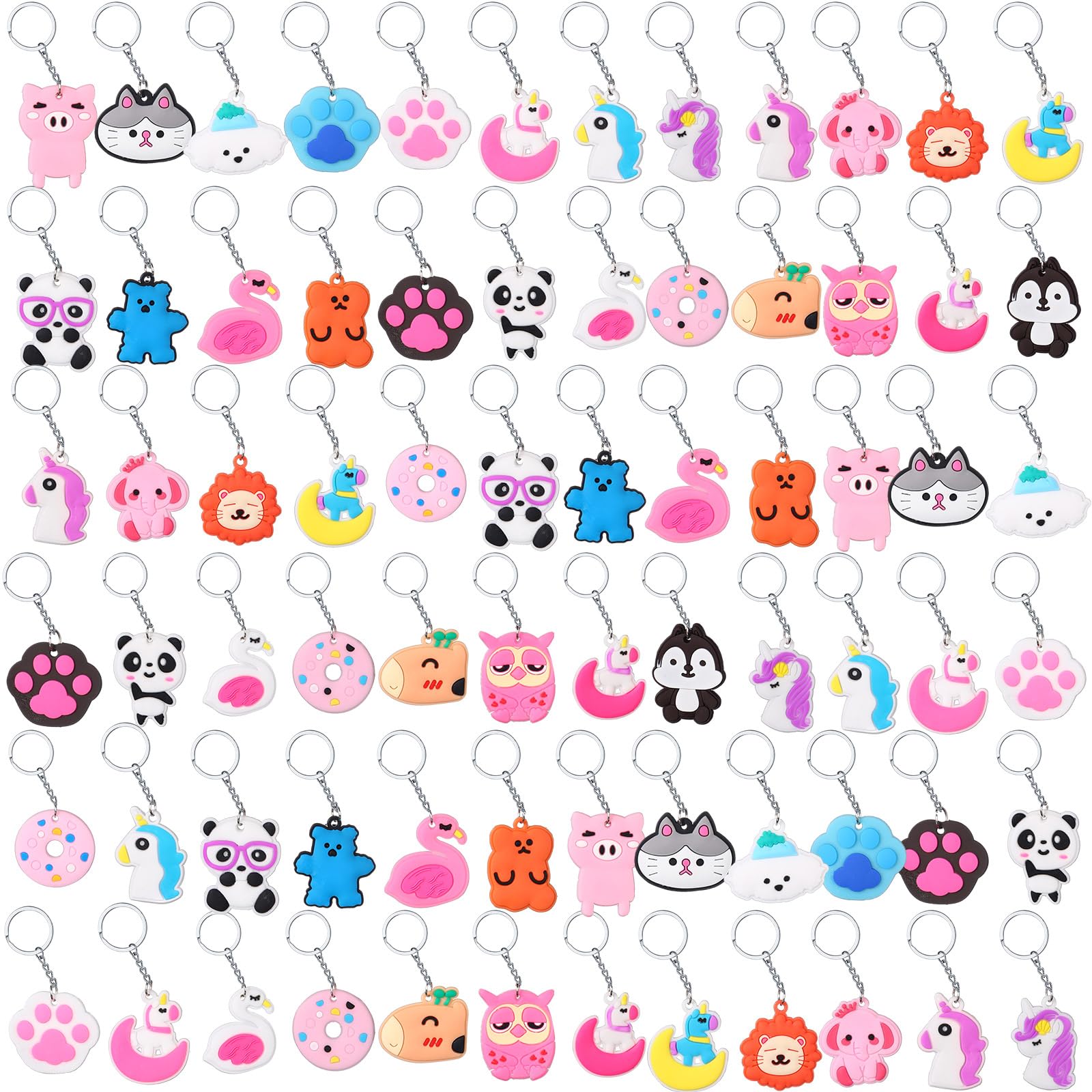 Hillban 200 Pcs Cute Keychains Bulk Kids Party Favors Keychains Unicorn ...