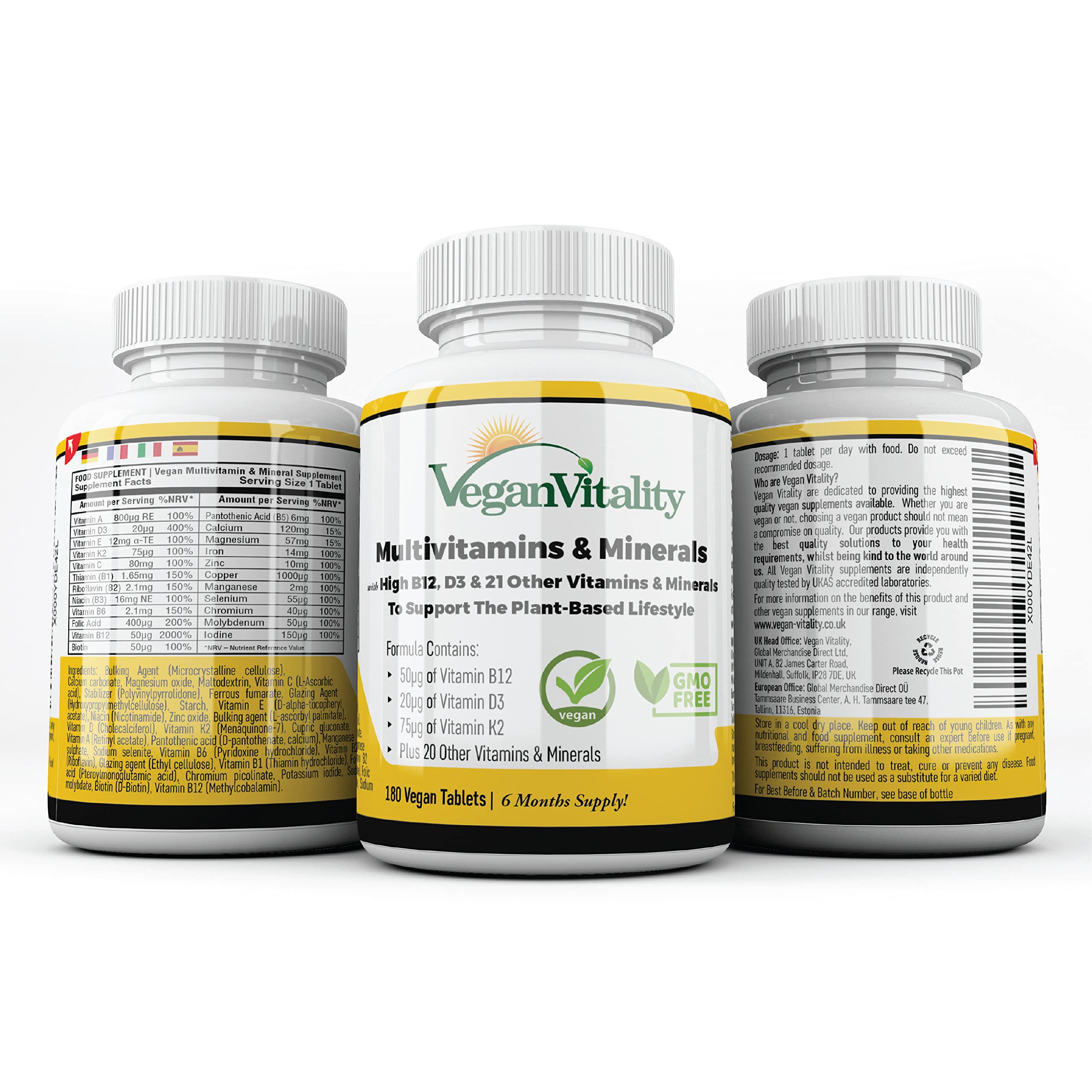 Buy Vegan Multivitamins & Minerals with High Strength Vitamin B12 ...
