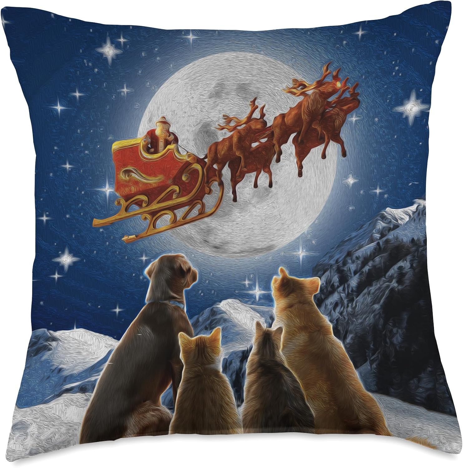 Amazon.com: Cats and Dogs Watching Santa Claus Throw Pillow, 18x18 ...