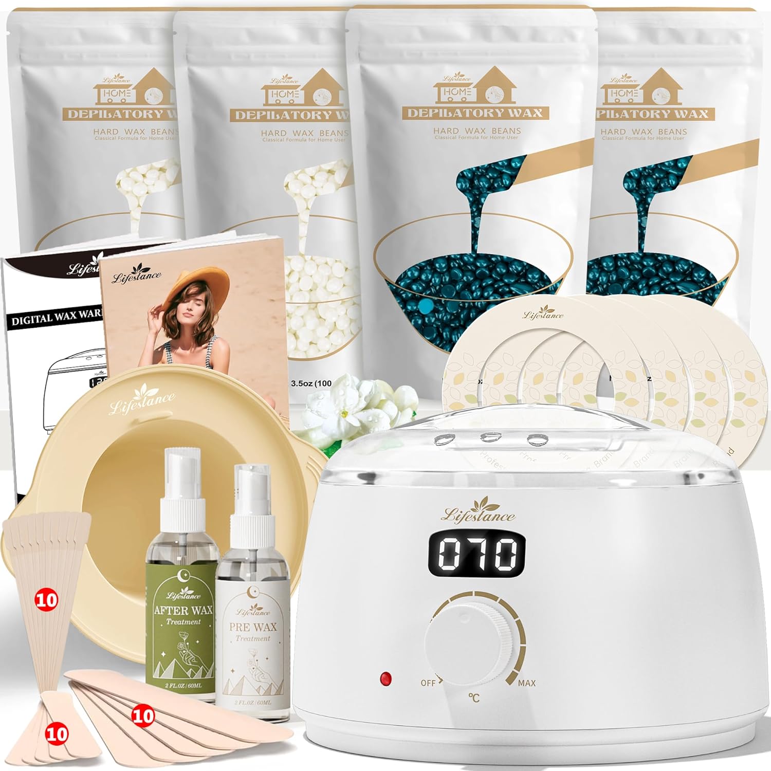Lifestance White Waxing Kit- L3 Digital Wax Pot for Hair Removal- 4 ...