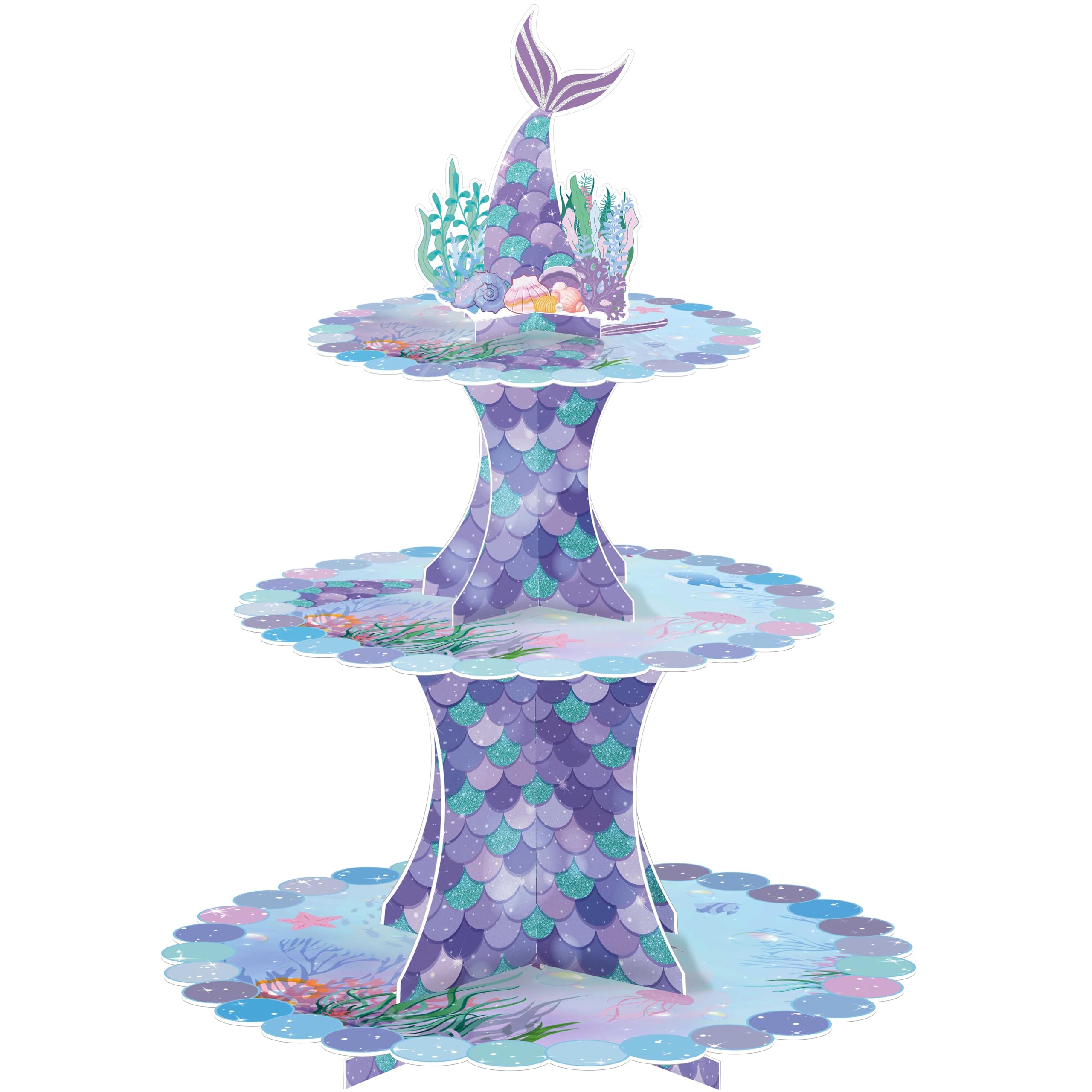 Amazon.com: MOAXMOA Mermaid Cupcake Stand 3 Tier Mermaid Birthday ...