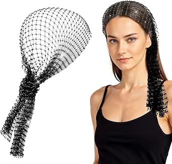 Ymapinc Rhinestone Mesh Rave Head Scarf - Glitter Disco Accessories for ...