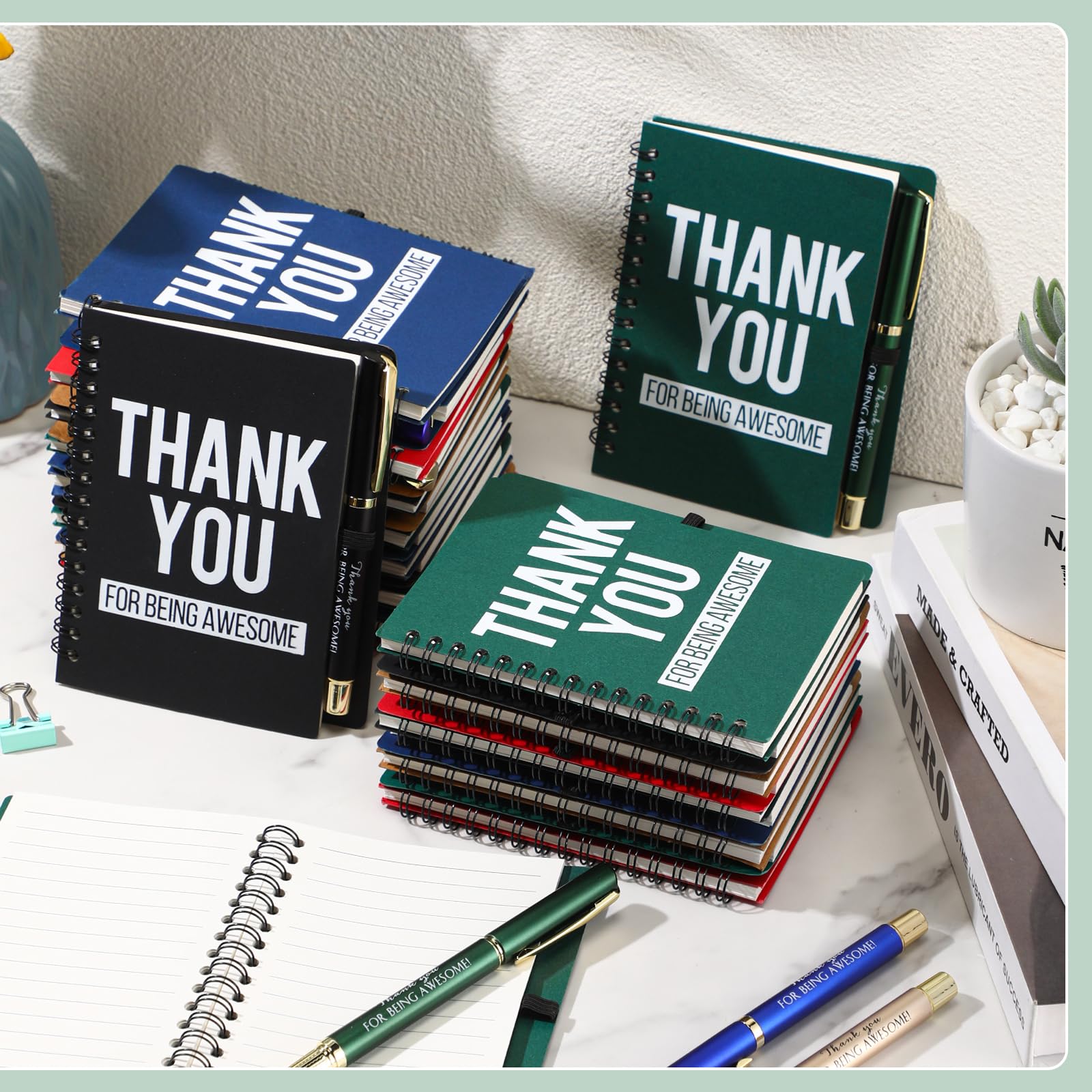 Honoson 50 Sets Spiral Notebook Sets Thank You Gift Bulk 4 x 6 Inch ...