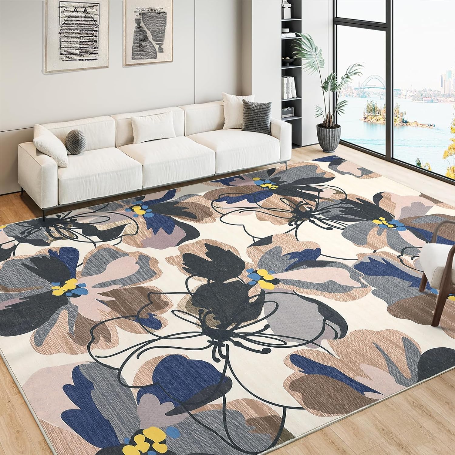 8x10 Area Rugs for Living Room, Machine Washable Modern Bright Floral ...