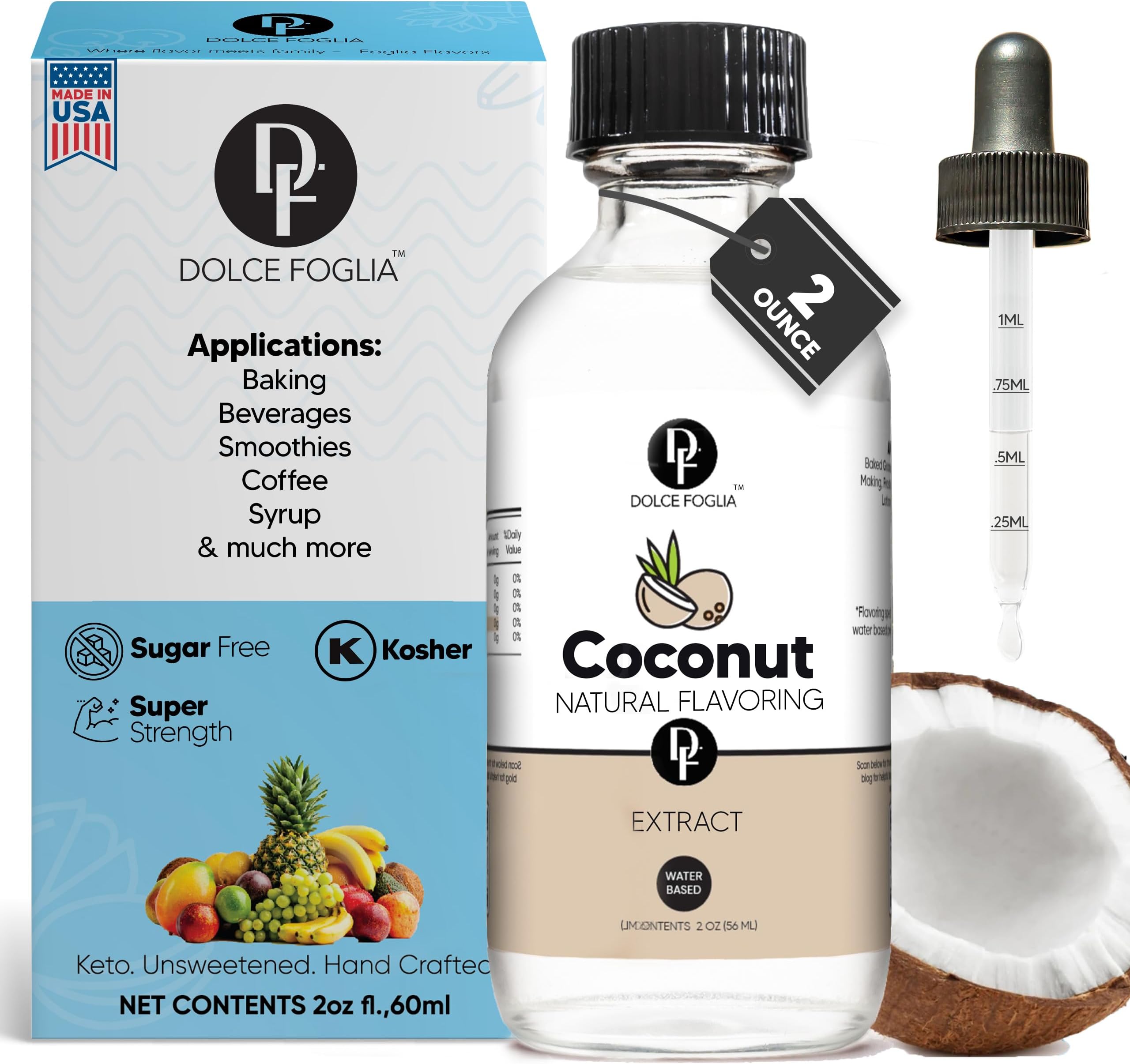 Amazon.com: Dolce Foglia Coconut Extract - 2 Ounce Water-Soluble ...
