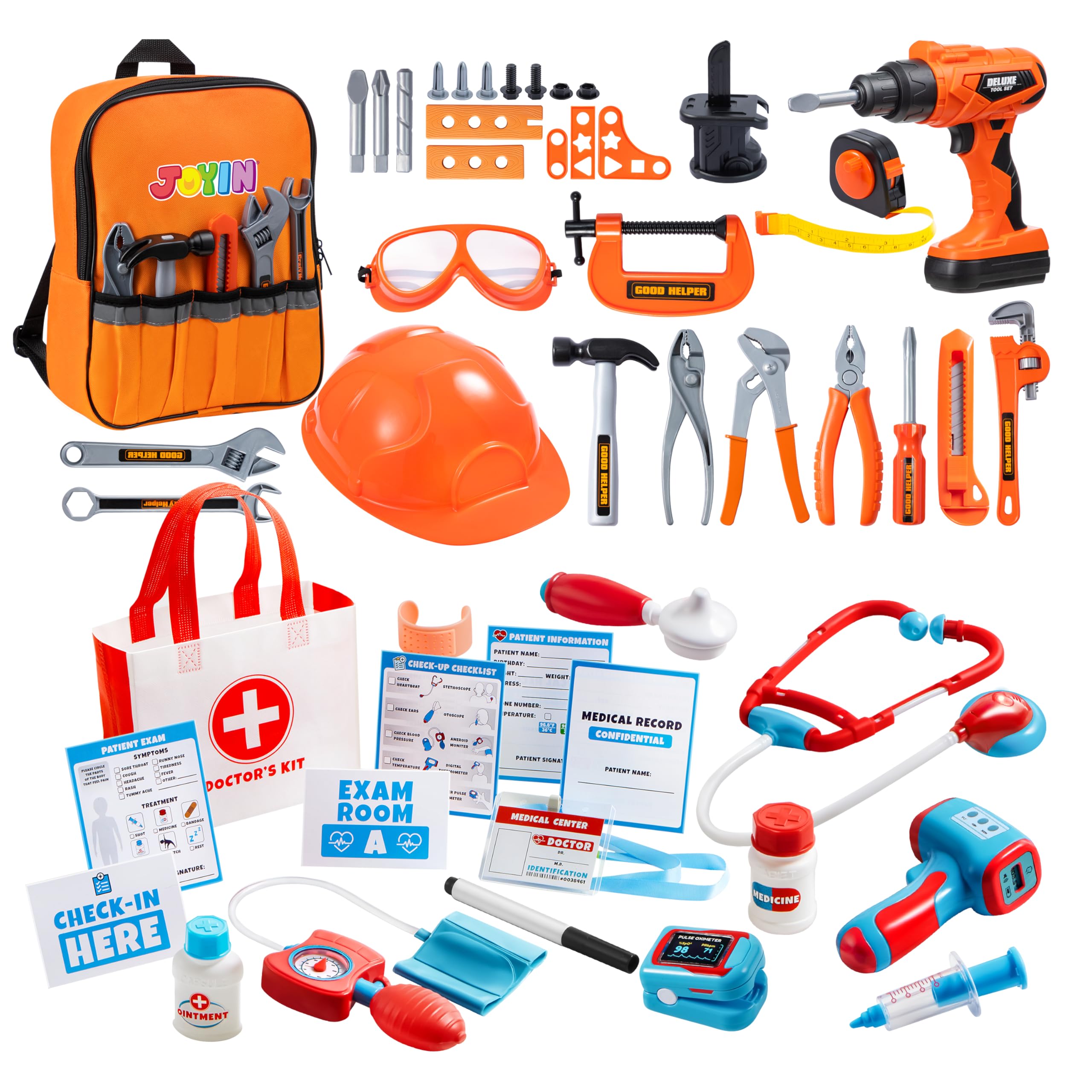Amazon.com: JOYIN 32PCS Kids Tool Set and 16PCS Doctor Kit, Pretend ...