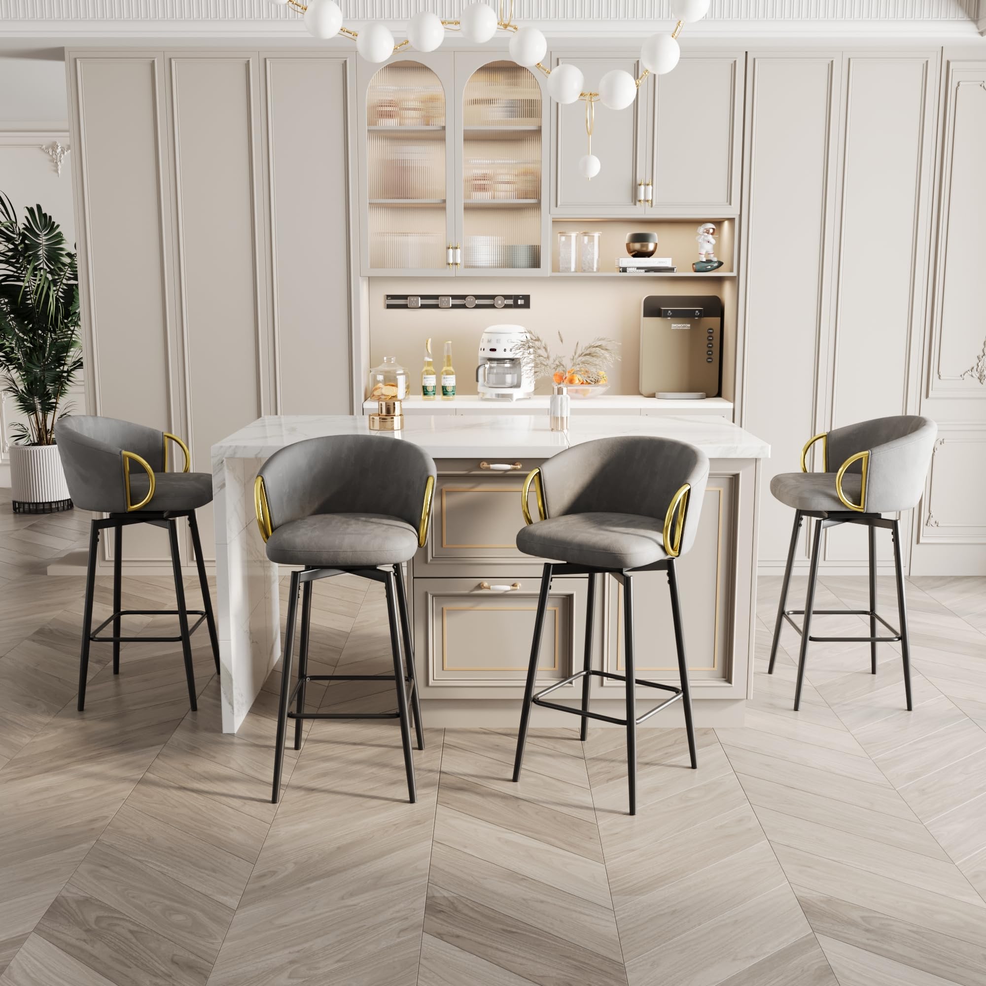 Amazon.com: Sunitar Bar Stools Set of 4, 26'' Velvet Modern Bar Chairs, 360 Degree Swivel and ...