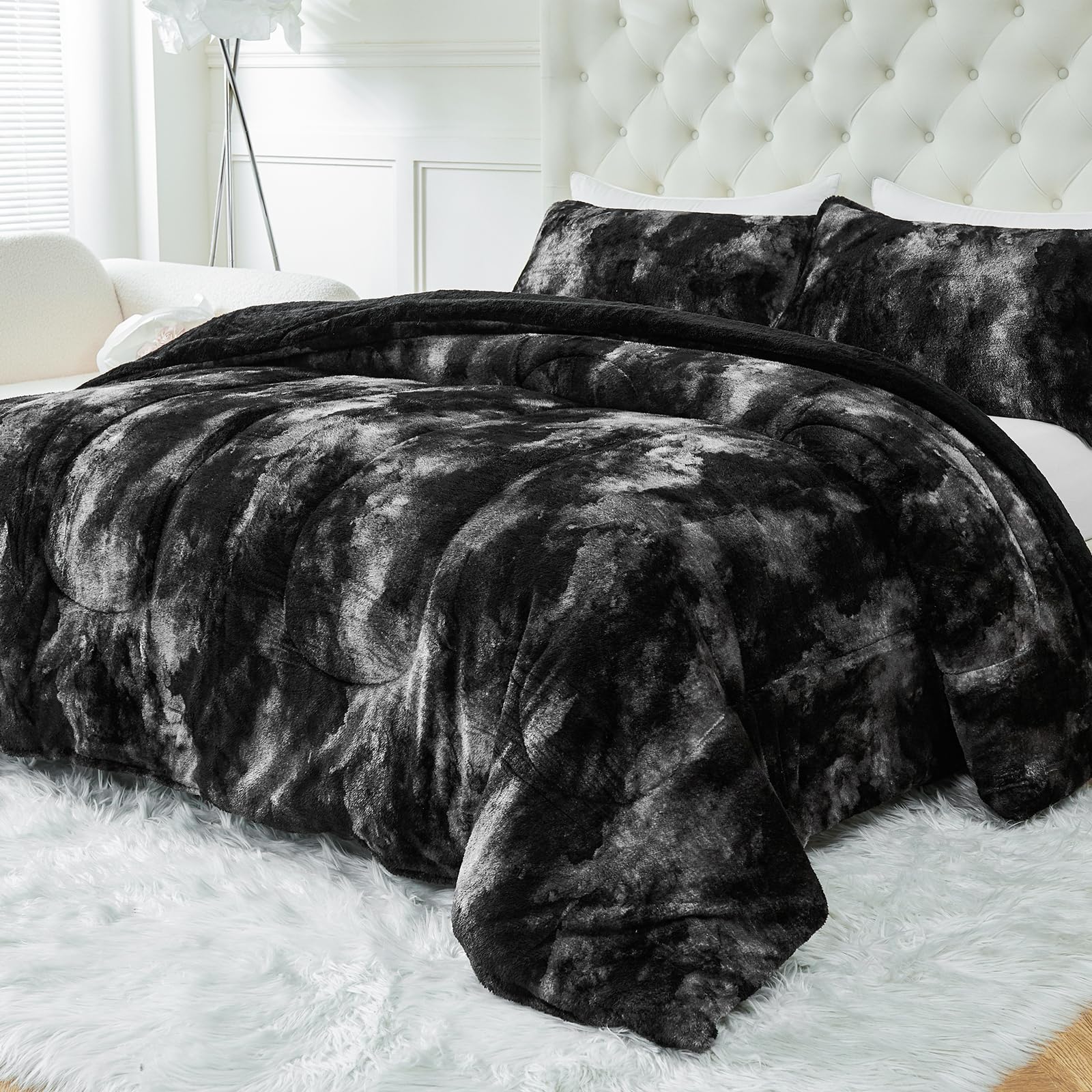Amazon.com: YIYEA Faux Fur Comforter Set Queen Size, Luxury Ultra Soft ...