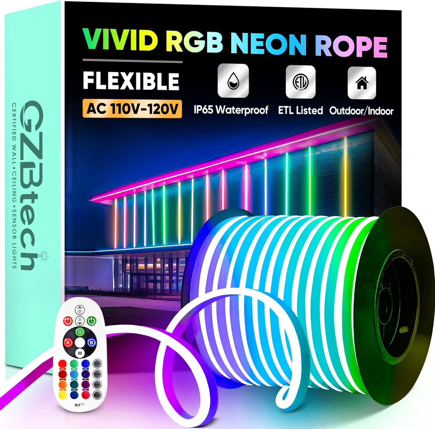 Amazon.com: GZBtech RGB LED Neon Rope Lights 133FT/40M, AC 110-120V ...