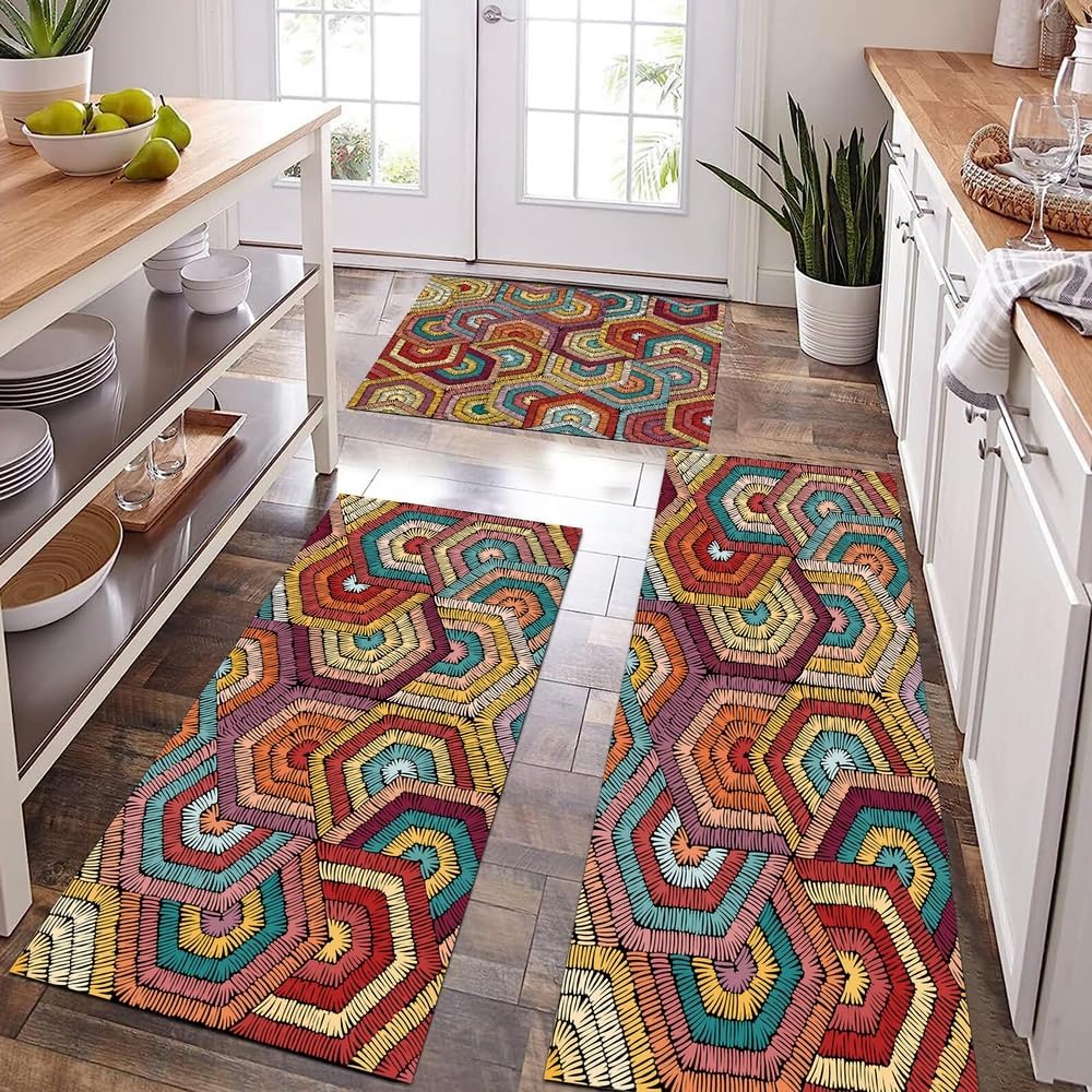 Amazon.com: GUBIYU Boho Rug Set, 3 Piece - Red Yellow Geometric ...