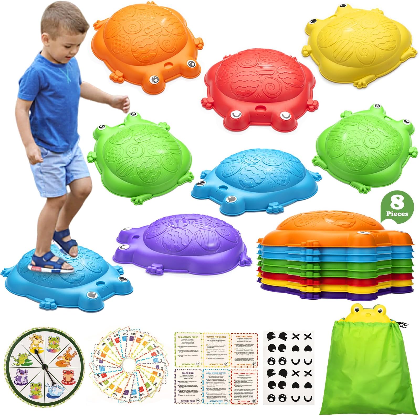 Frog Balance Stepping Stones for Kids | 8-Piece Indoor/Outdoor Obstacle ...