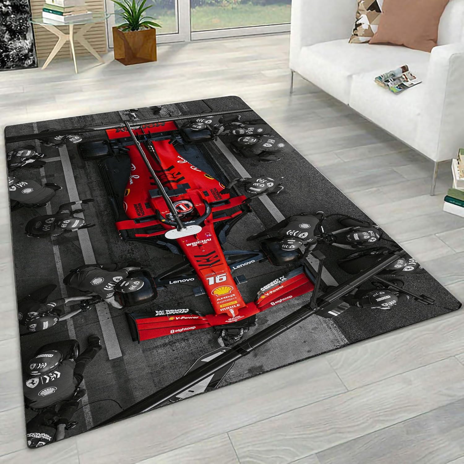 Amazon.com: FLOOR DESIGNCO Custom Rugs, Formula One Pit Stop, Ferrari ...