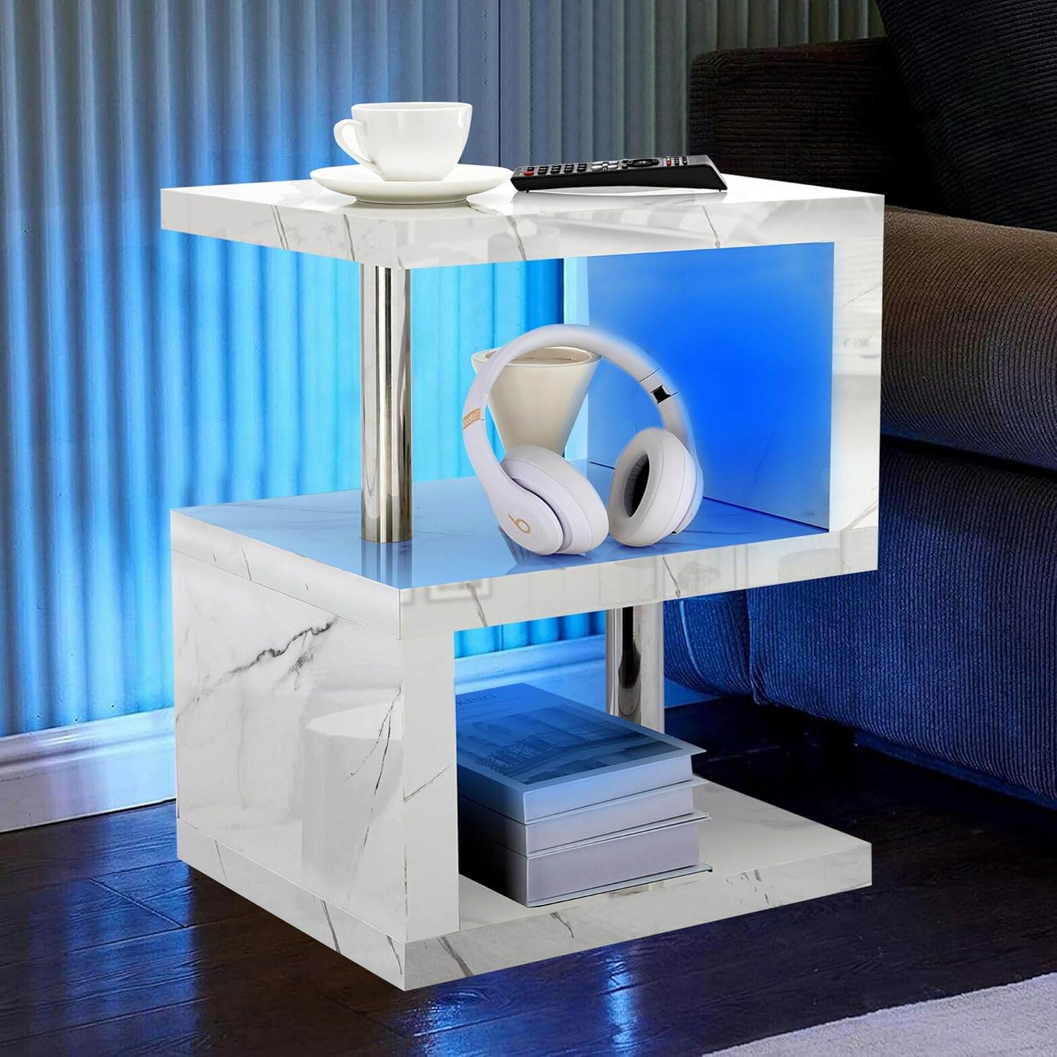 High Gloss Coffee Table Small Side Table with LED RGB Lights Coffee ...