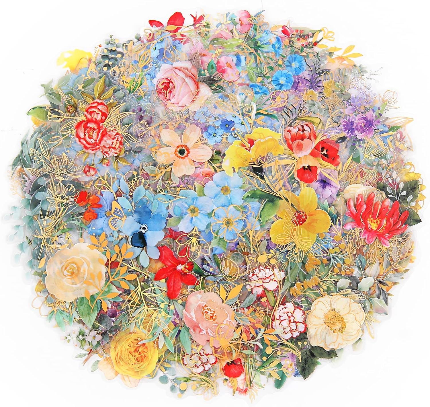 Amazon.com: Gold Foil Floral Sticker Transparent for Journaling ...