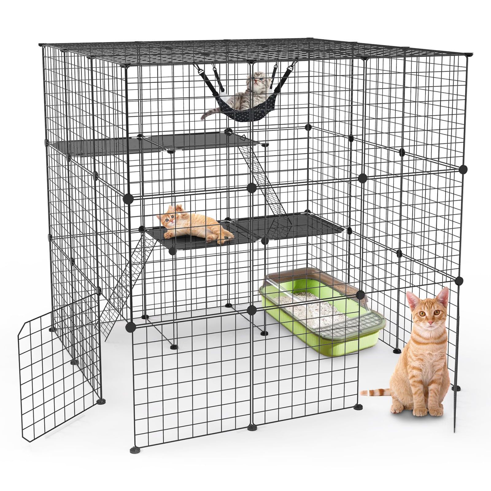 3-Tier Cat Cages, Large Cat Cage Enclosure, Cat Playpen Cat Kennels ...
