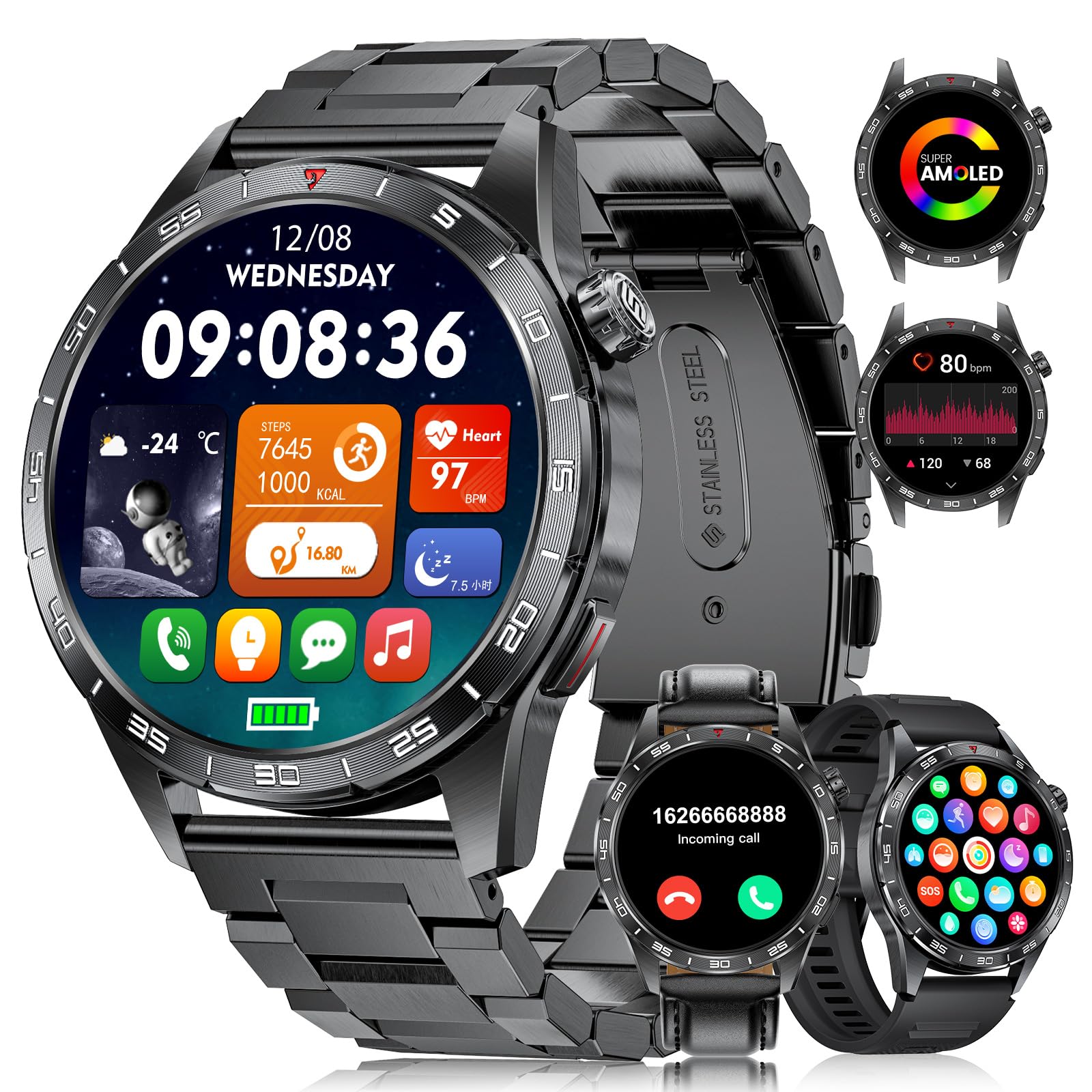 FOXBOX Smart Watch for Men (3 Straps),1.43'' AMOLED Fitness Waterproof ...